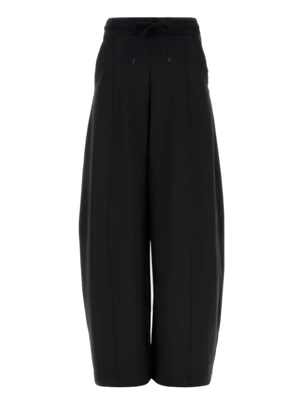 Max Mara Wide-leg Drawstring Track Pants With Tonal Logo - Black