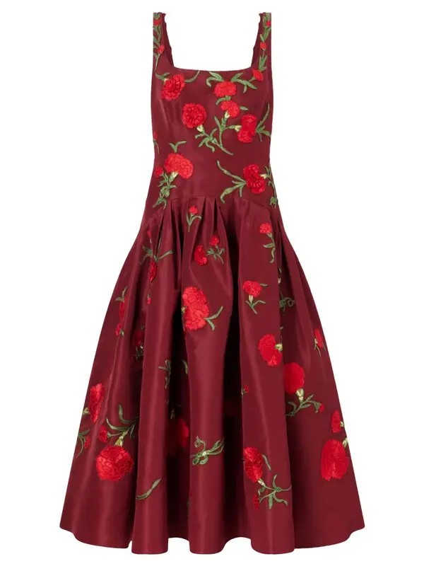 Carolina Herrera Floral Embroidered Silk-faille Gown - Red