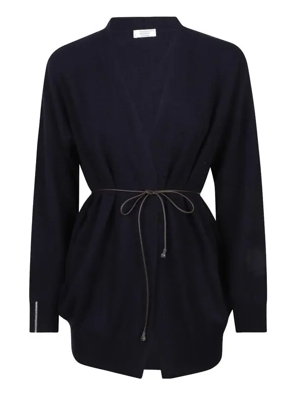 Peserico Long-sleeved Belted Cardigan - Dark Blue