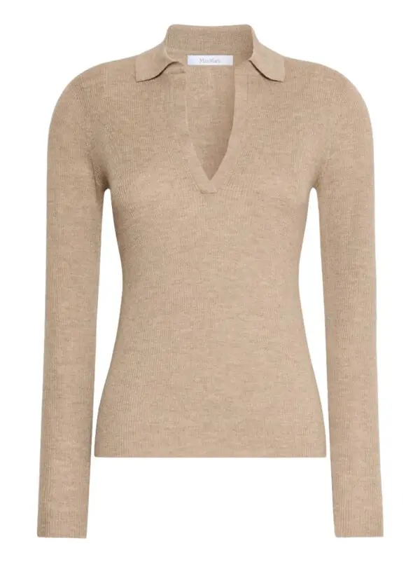 Max Mara Long Sleeve Ribbed Knit Top - Sand-colored