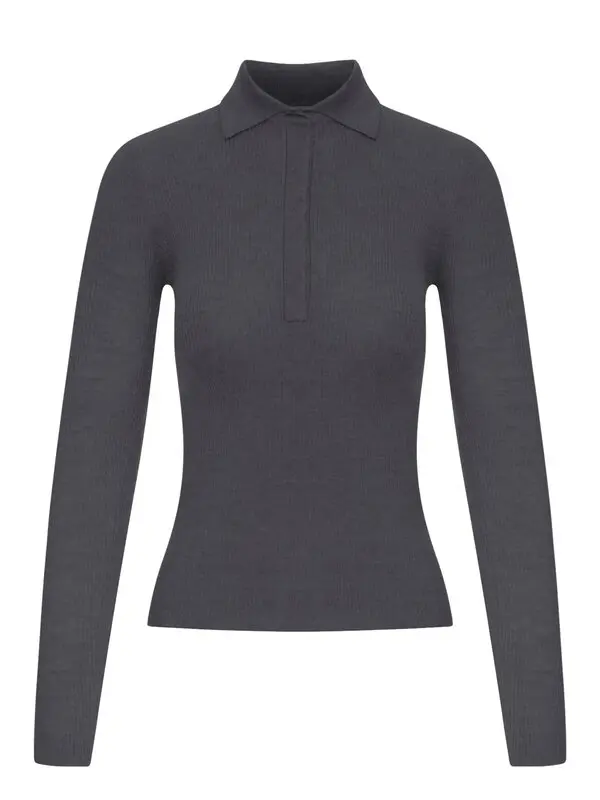 Max Mara Long Sleeve Knit Top With Collar - Black