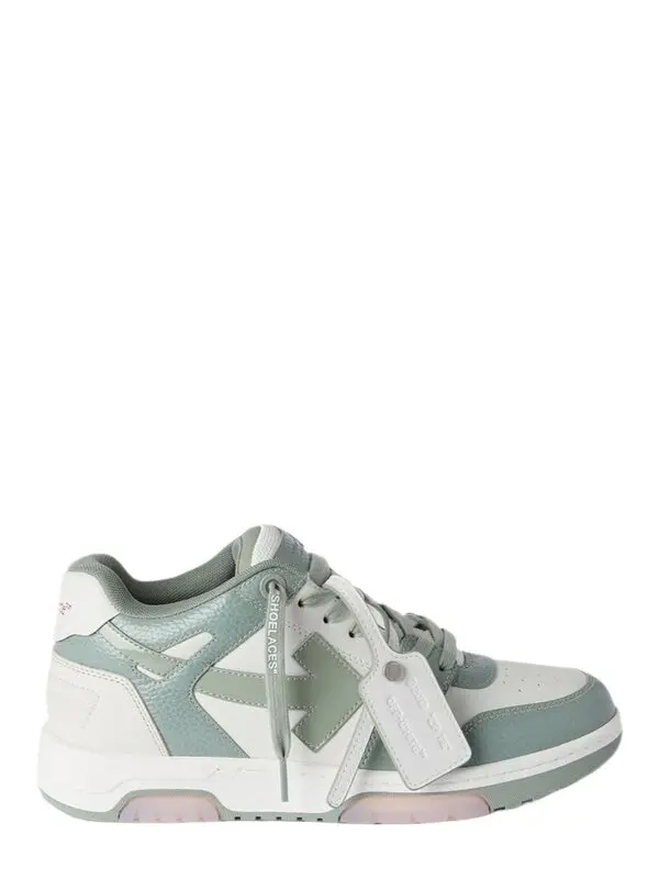 Off-White Patchwork Leather Lace-up Low-top Sneakers - Sage