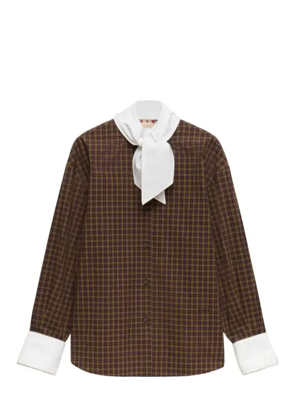 Marni Long-sleeve Checked Poplin Shirt With Neck Tie - Teak