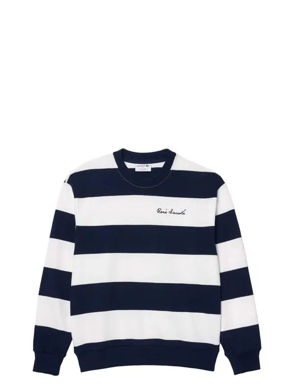 Lacoste Striped Embroidered Crewneck Sweatshirt - Black