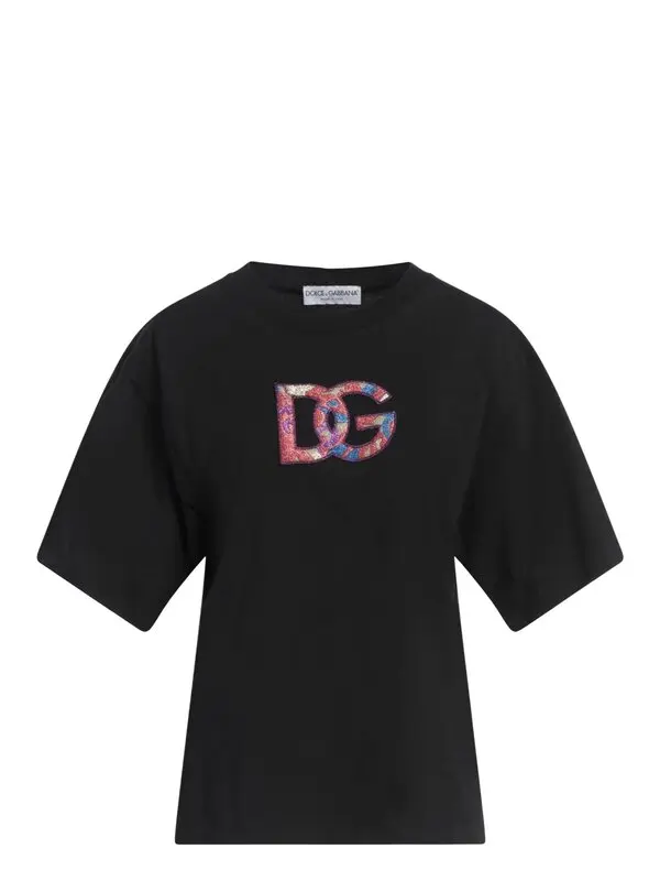 Dolce & Gabbana Short Sleeve T-shirt With Embroidered Logo - Black