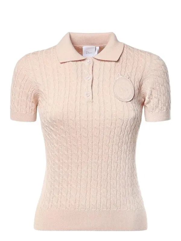 Dior Cable-knit Polo Top - Pink
