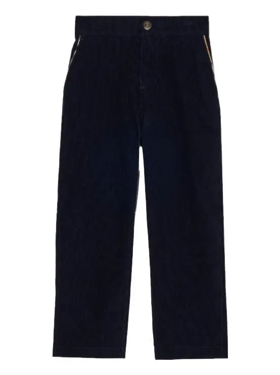 Burberry Corduroy Trousers With House Check Trim - Navy