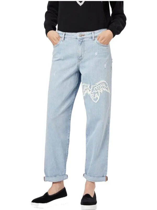 Emporio Armani Lightwash Straight Leg Jeans With Wing Embroidery - Blue