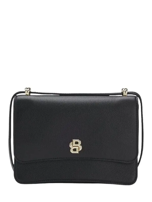 Hugo Boss Grained Leather Shoulder Bag With Gold-tone Monogram - Black