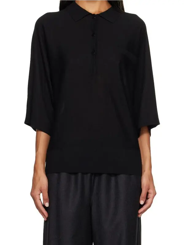LISA YANG Norie Polo Knitted Top - Black
