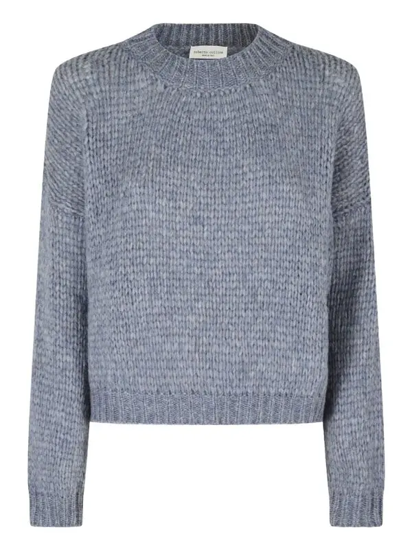 ROBERTO COLLINA Chunky Knit Cropped Crewneck Sweater - Blue