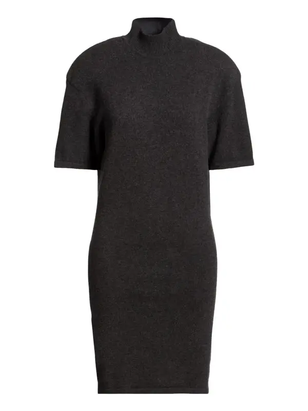 Jacquemus Bodycon Knit Dress With Turtleneck And Shoulder Pads - Black
