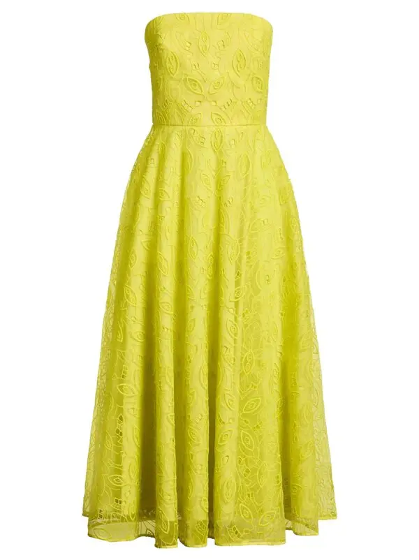 Max Mara Sleeveless Lace Tea Length Dress - Yellow