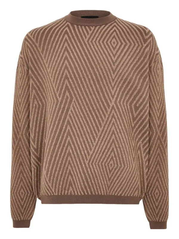Emporio Armani Geometric Diamond Jacquard Knit Crewneck - Brown