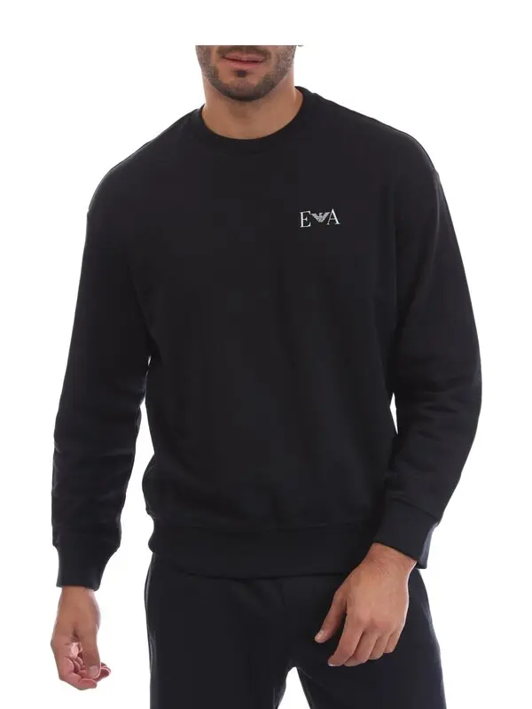 Emporio Armani Crewneck Pullover Sweatshirt With Embroidered Logo - Black