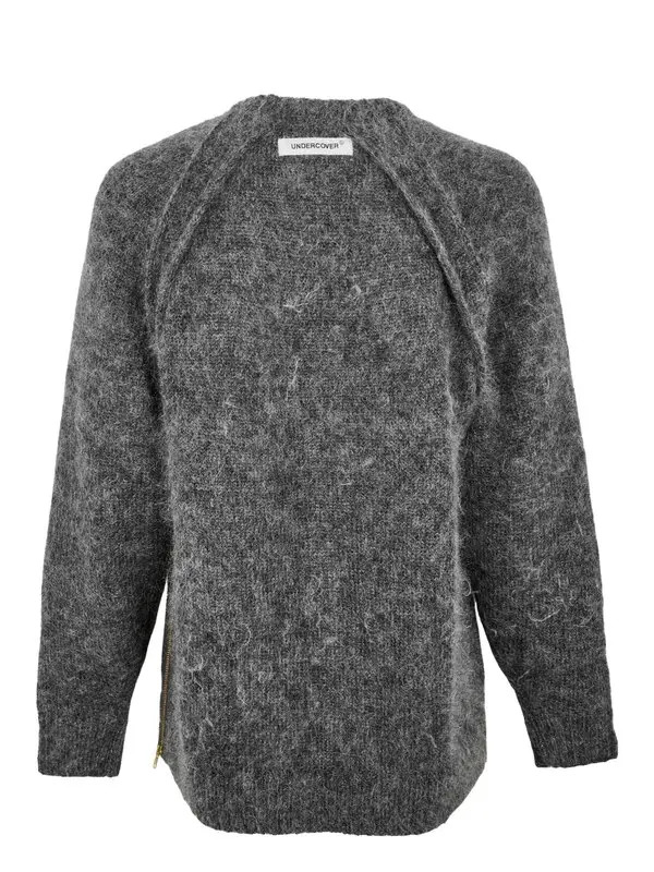Undercover Heathergrey Marled Crewneck Knit Sweater With Side Zip Detail - Black