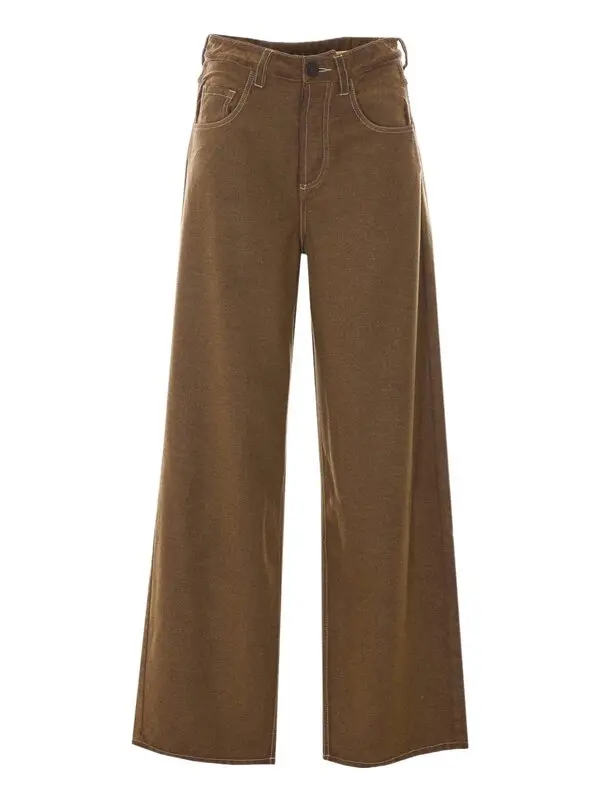 UMA WANG Wide-leg Trousers With Contrast Topstitching - Green