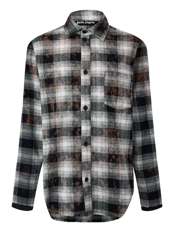 Palm Angels Plaid Longsleeve Collared Shirt - Black