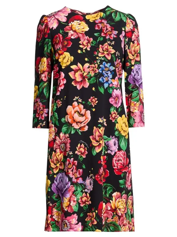 Dolce & Gabbana Floral Print Long Sleeve Dress - Black