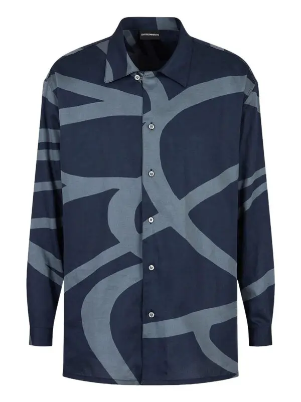 Emporio Armani Print Long Sleeve Shirt - Blue