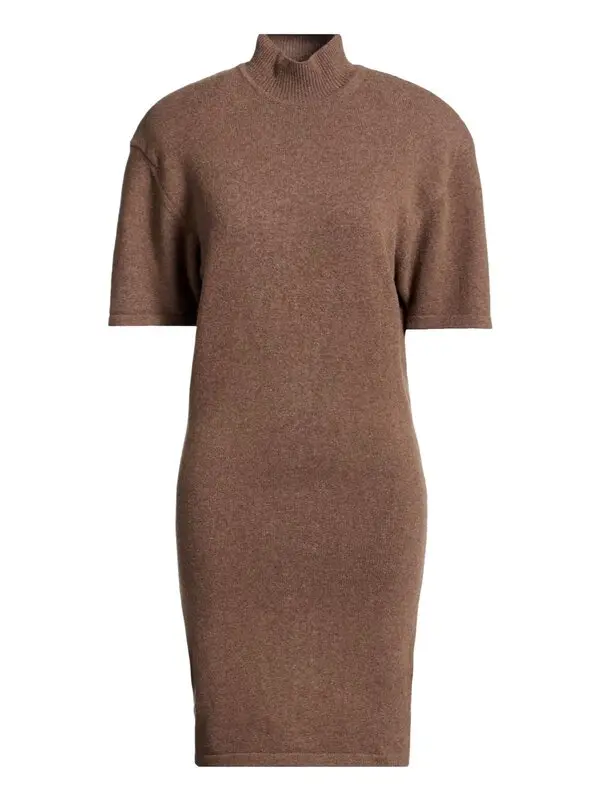Jacquemus Bodycon High Neck Dress With Short Sleeves - Light Brown