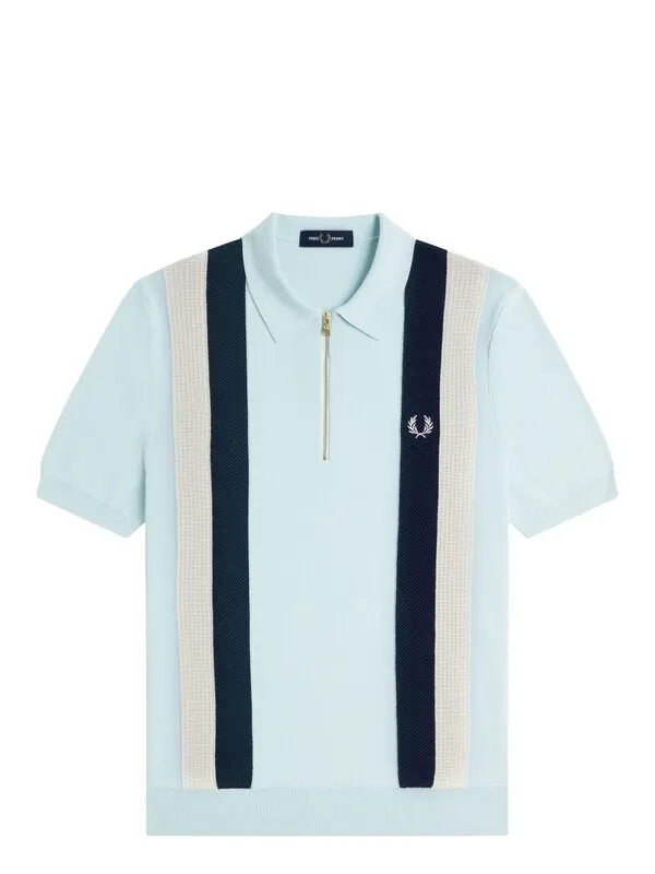 Fred Perry Stripe Zipped Short-sleeve Polo Shirt - Blue