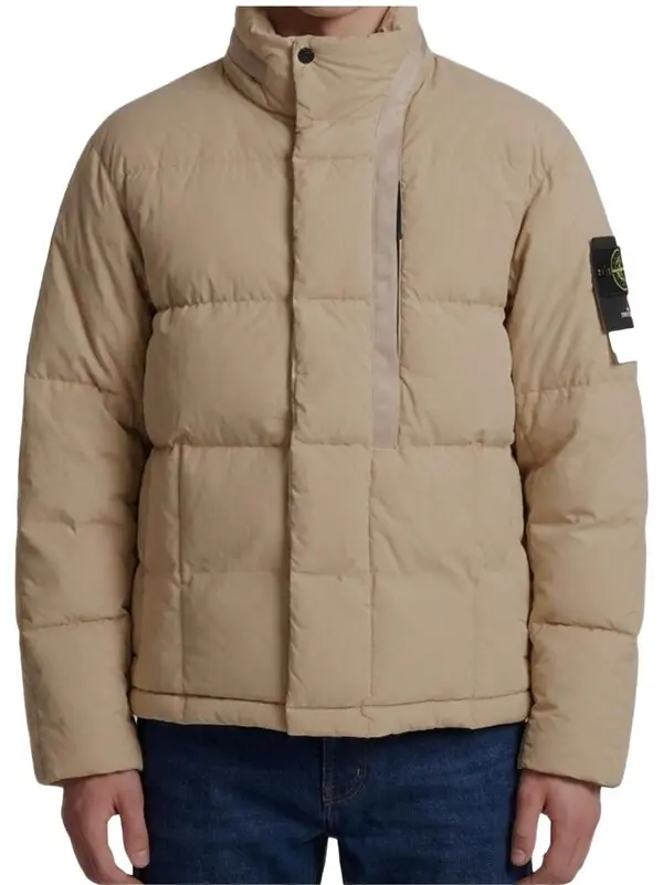 Stone Island Down Jacket With Stowable Hood And Zip Details - Beige