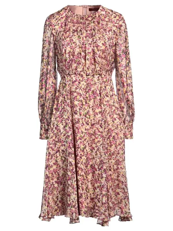 Max Mara Long Sleeve Floral Print Midi Dress - Pink