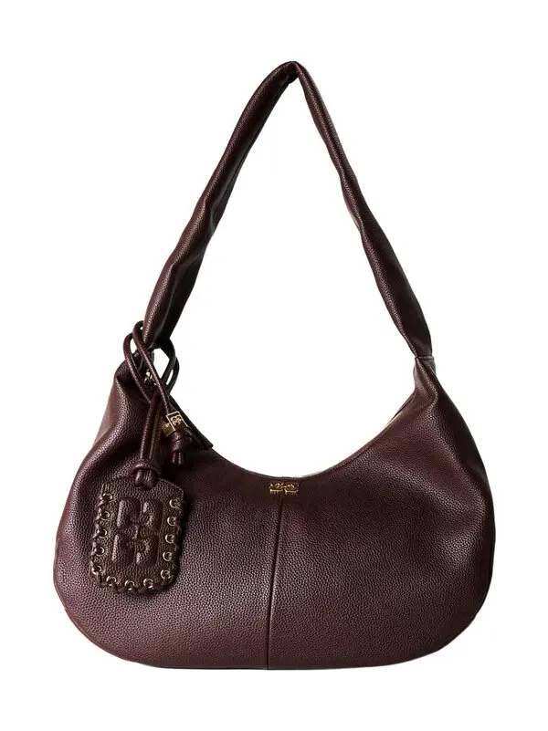 GANNI Pebbled Leather Hobo Shoulder Bag - Black