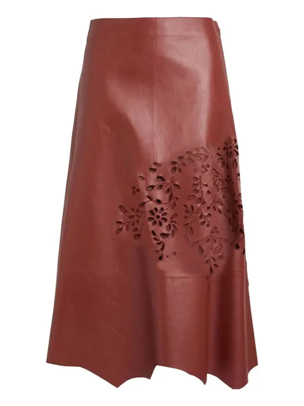 Chloé Leather Skirt With Floral Cutout Detail - Brown