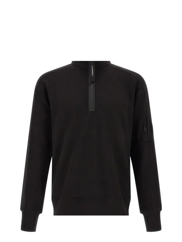 C.P. COMPANY Diagonal Raised Fleece Lens Half Zip Sweatshirt - Black
