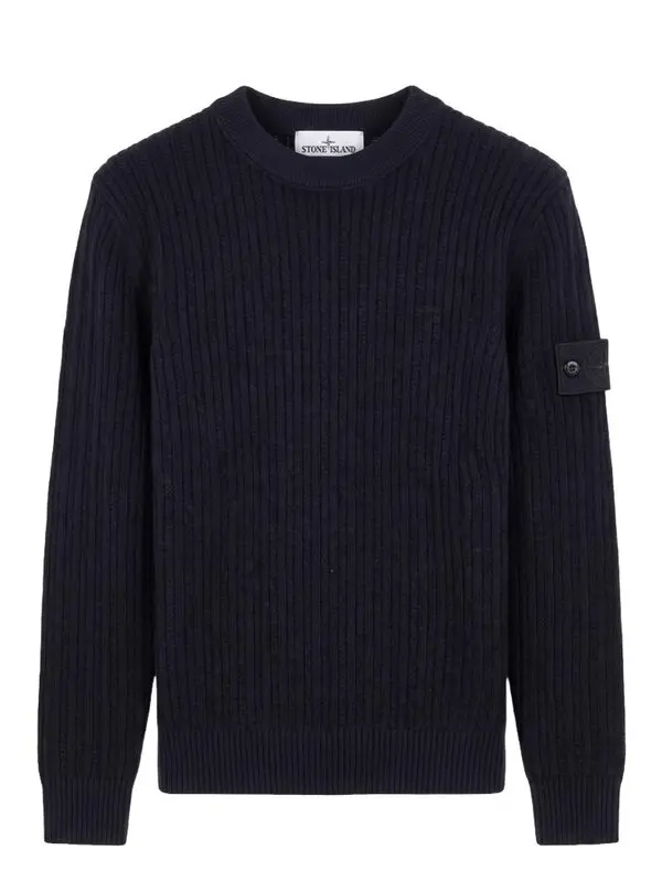 Stone Island Long-sleeved Pullover With Ribbed Trim - Blue
