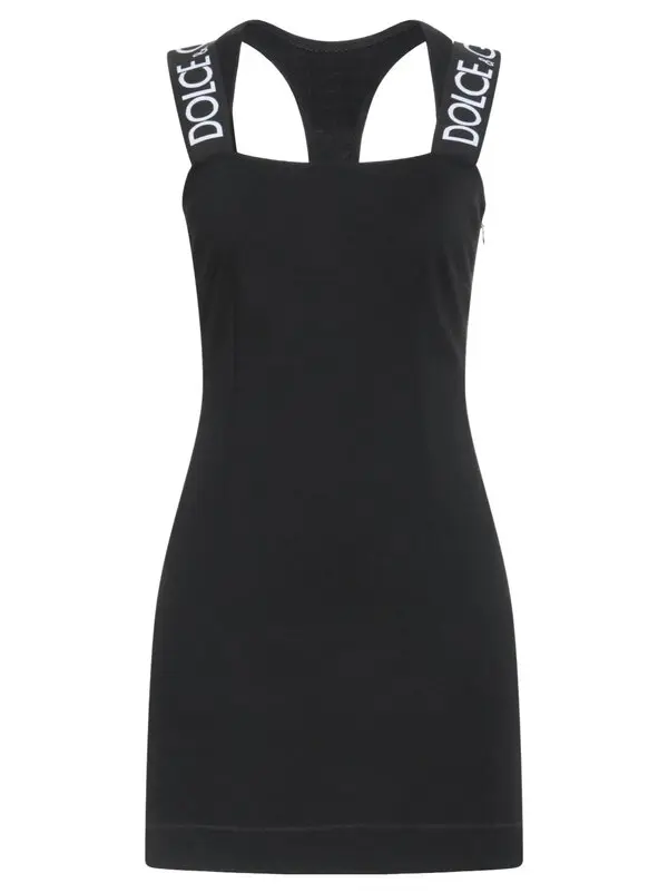 Dolce & Gabbana Sleeveless Bodycon Knit Dress With Logo Straps - Black