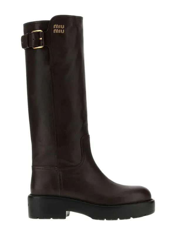 Miu Miu Round Toe Tall Boots - Black