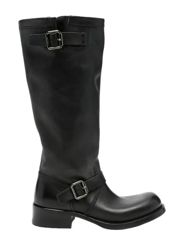 Prada Buckle Detail Knee-high Boots - Black