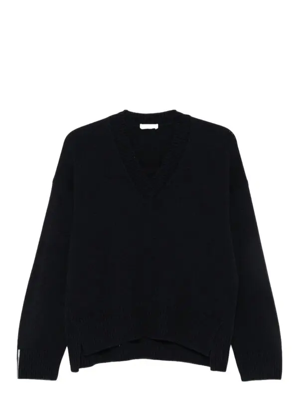 Peserico V-neck Ribbed Trim Jumper - Navy Blue