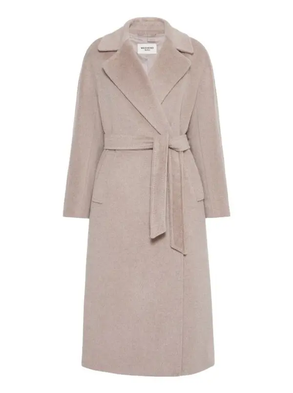 Max Mara Belted Wool Wrap Coat - Sand