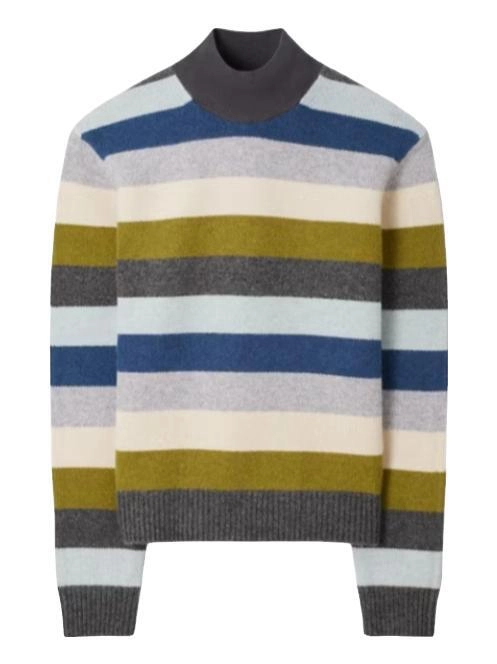 Tory Burch Striped Wool Turtleneck Sweater - Graphite Polychromatic Stripe