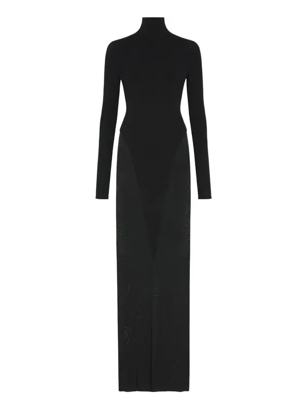 Alaïa High Neck Sheer Panel Maxi Dress - Black