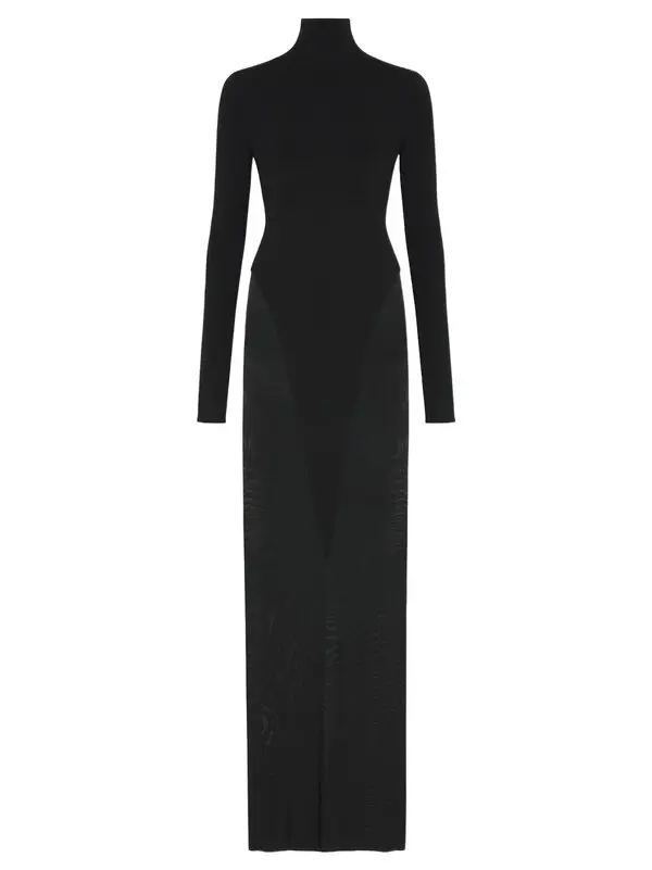 Alaïa High Neck Sheer Panel Maxi Dress - Black