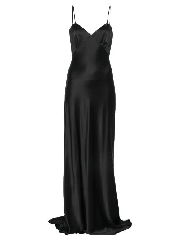 Max Mara Satin V-neck Slip Dress - Black
