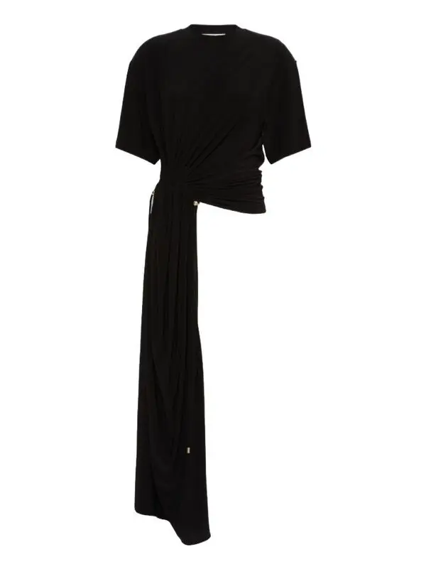 Max Mara Draped T-shirt Top With Adjustable Train - Black