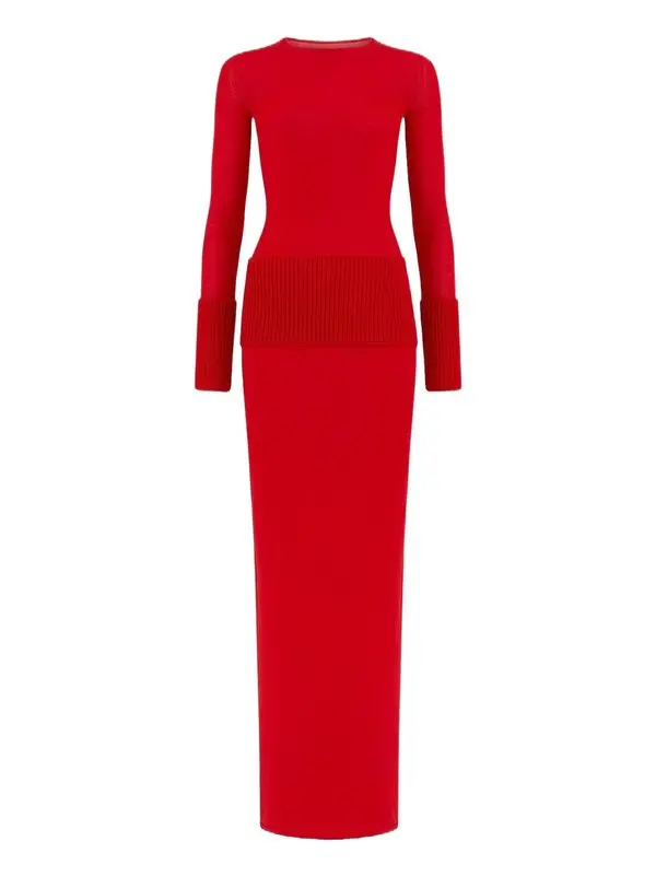 Alaïa Merino Bodycon Dress With Ribbed Accents - Red