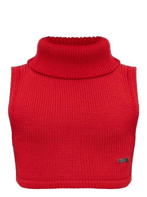 Dsquared2 Wool Ribbed Turtleneck Cropped Sleeveless Vest - Red