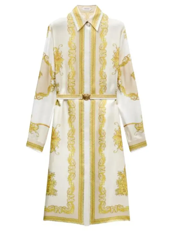 Versace Printed Silk Twill Midi Shirt Dress - Platinum