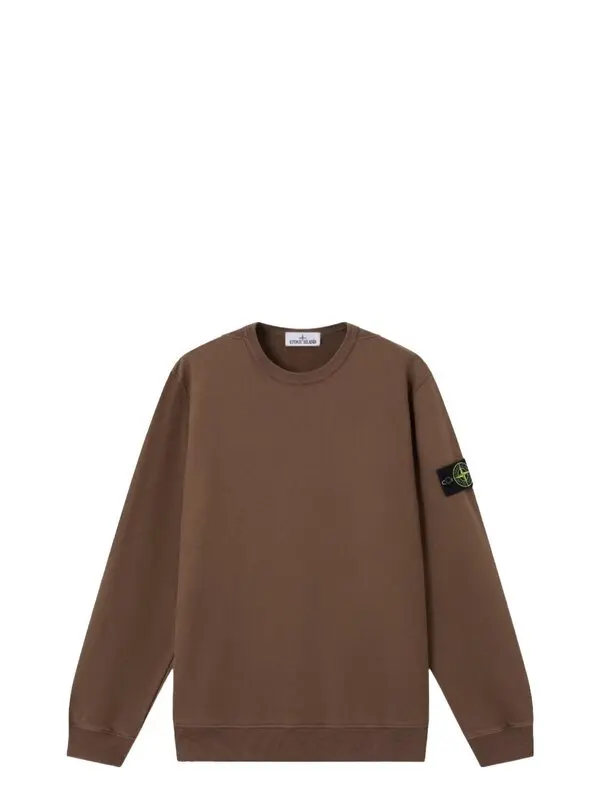 Stone Island Crewneck Sweatshirt With Ribbed Inserts - Umber