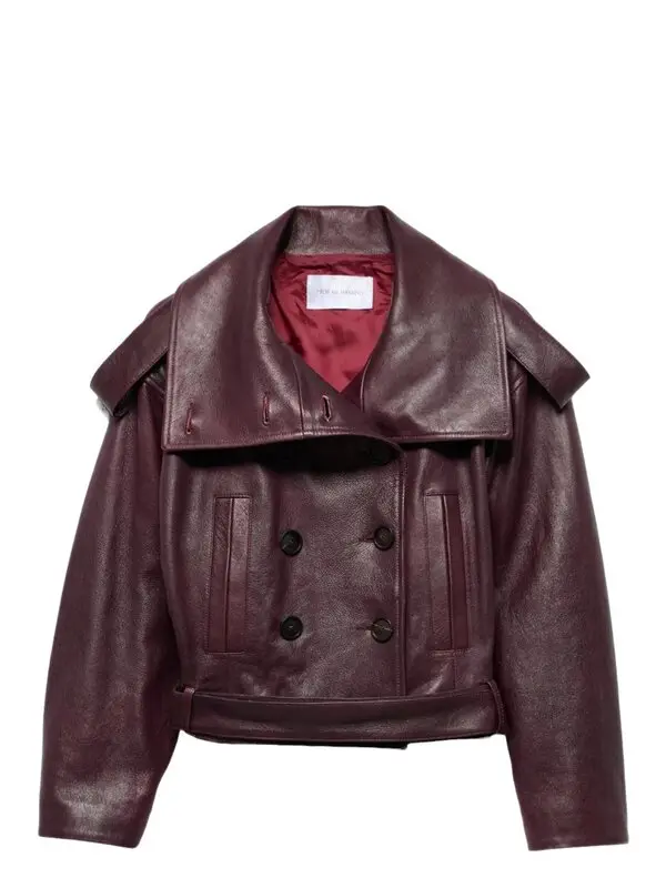 7 For All Mankind Oversized Collar Leather Cropped Trench Jacket - Red