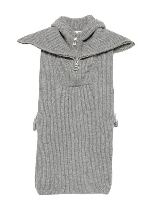 Sportmax Sleeveless Knit Hoodie With Side Drawstrings - Gray