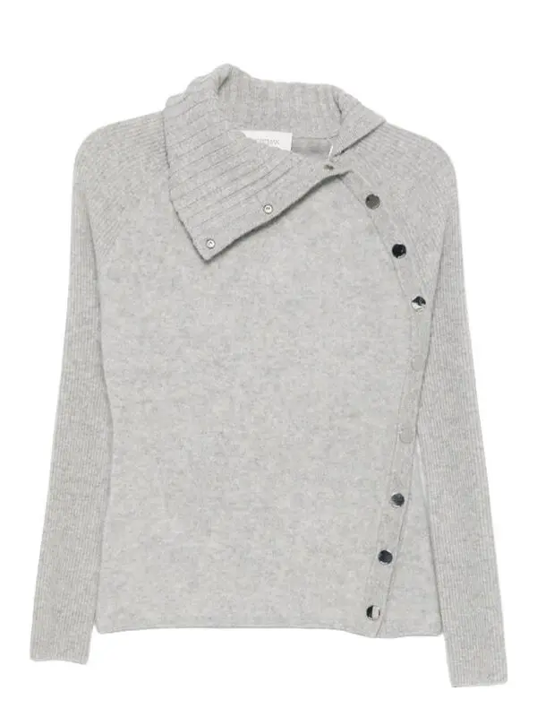 Sportmax Long-sleeve Knit Top With Asymmetric Button Closure - Gray