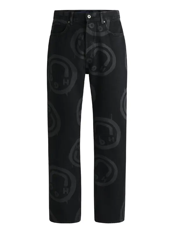 Hugo Boss Printed Straight Leg Jeans - Black